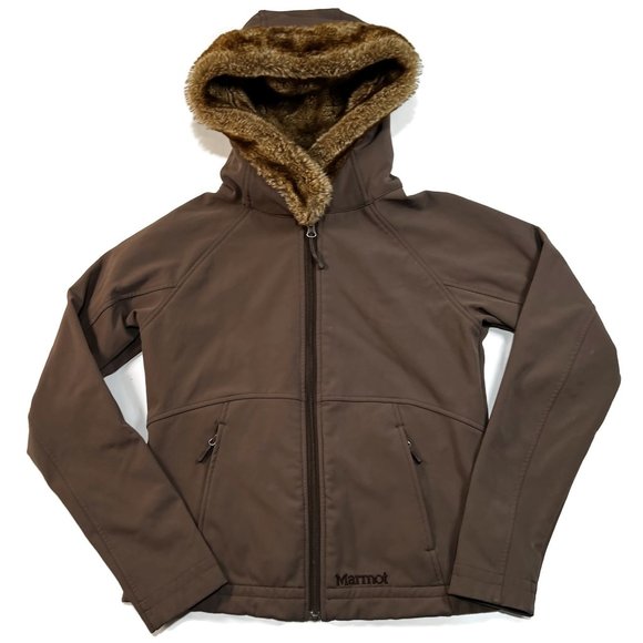 Marmot | Jackets & Coats | Marmot Jacket Womens Medium Brown Sherpa Faux Fur Hood Full Zip ...